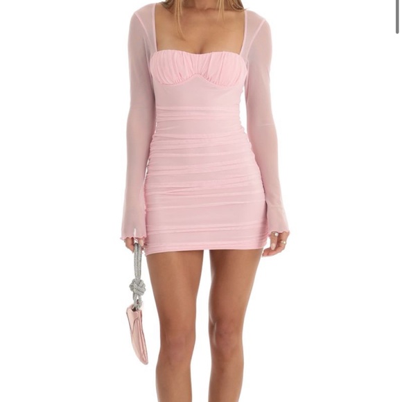 Dresses | Braxton Mesh Long Sleeve Dress In Pink | Poshmark